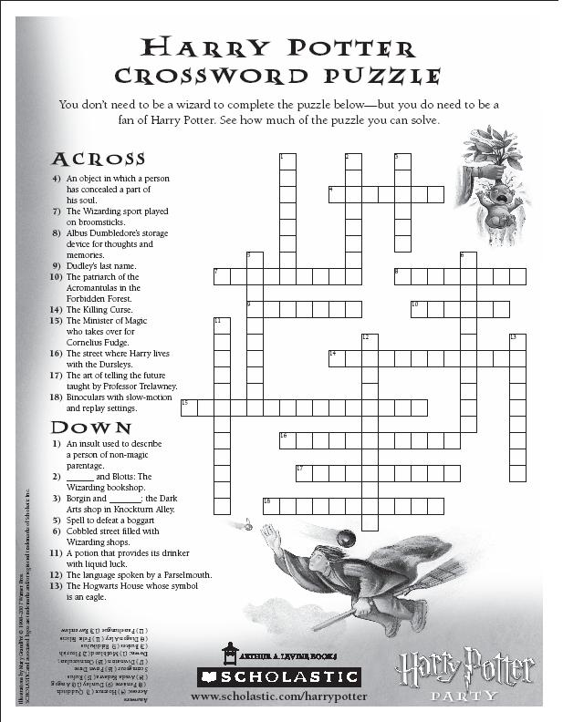 Harry Potter Crossword Printable Pdf